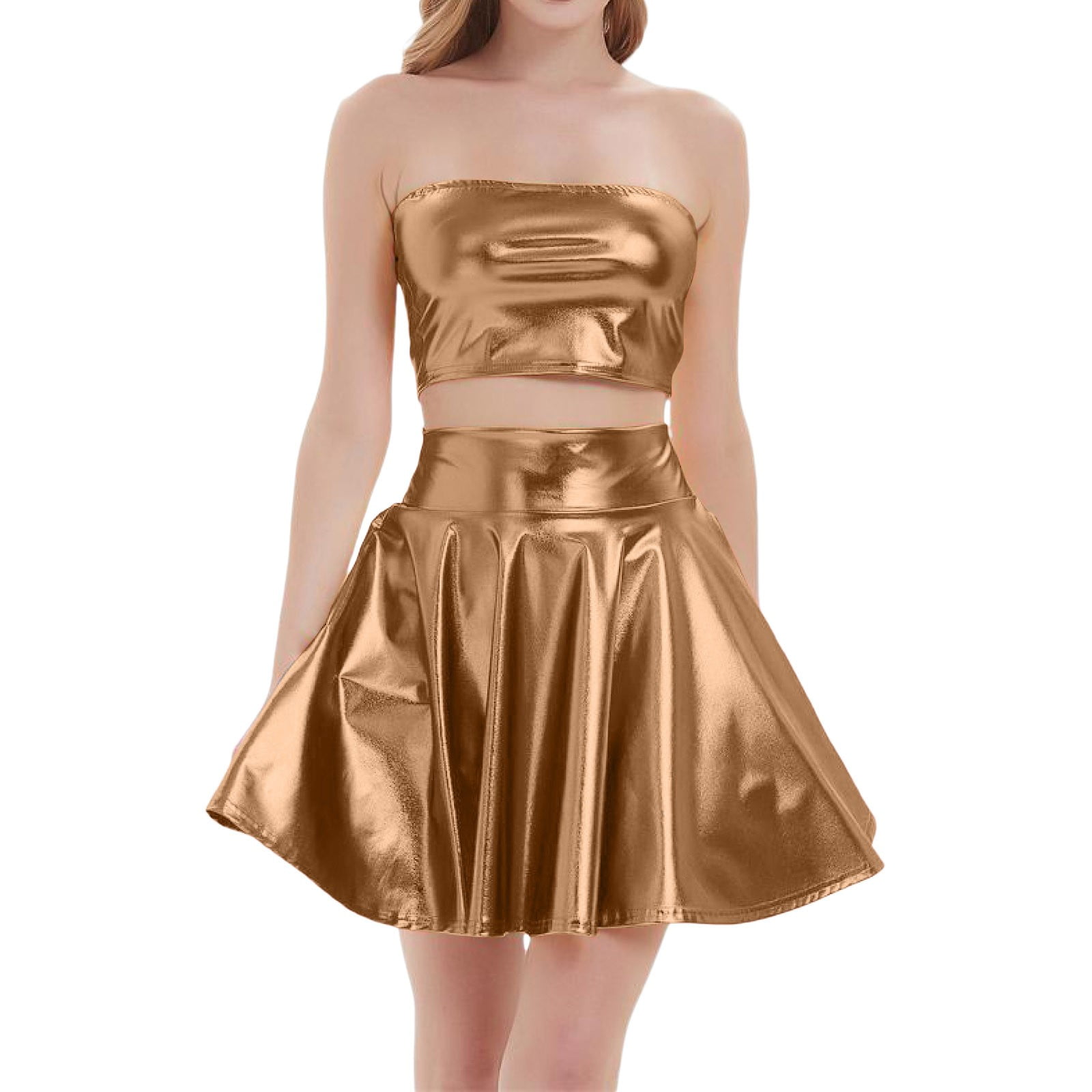 Two Piece Skirt Set for Women Performance Wear Solid Off Shoulder Crop ...