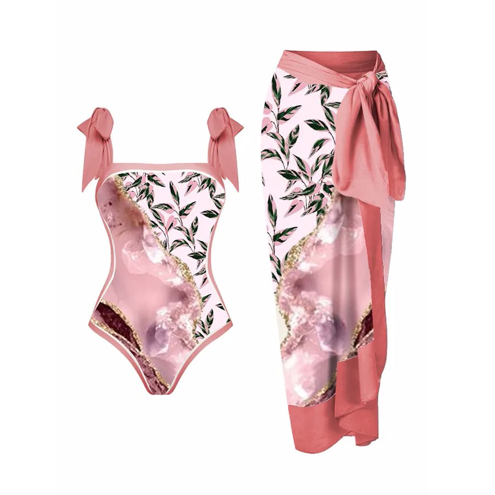 Two Piece Swimsuit Women Long Wrap with Abstract Print Siamese Sling ...