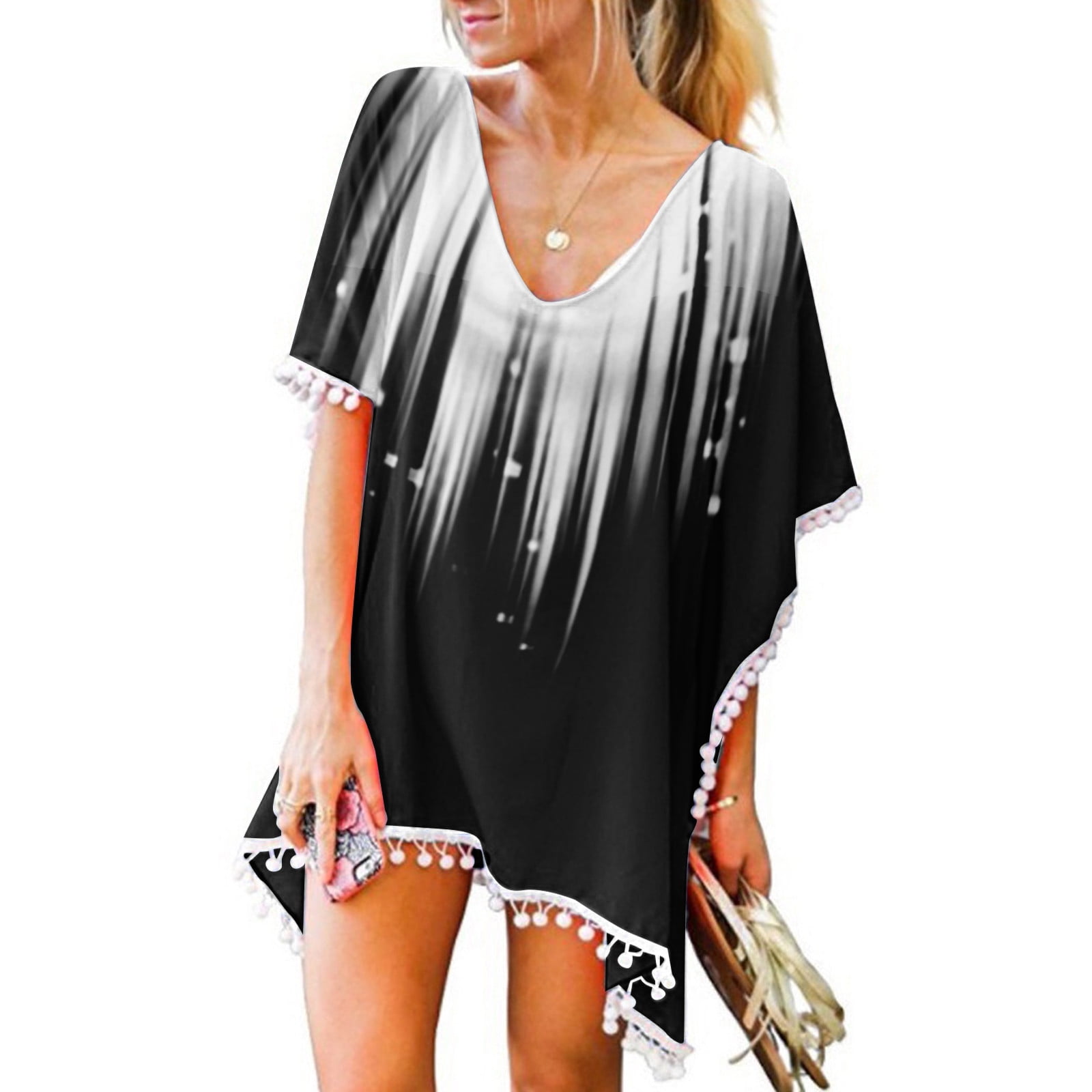 Two Piece Swimsuit For Women Women Trim Kaftan Chiffon Tassels Swimwear