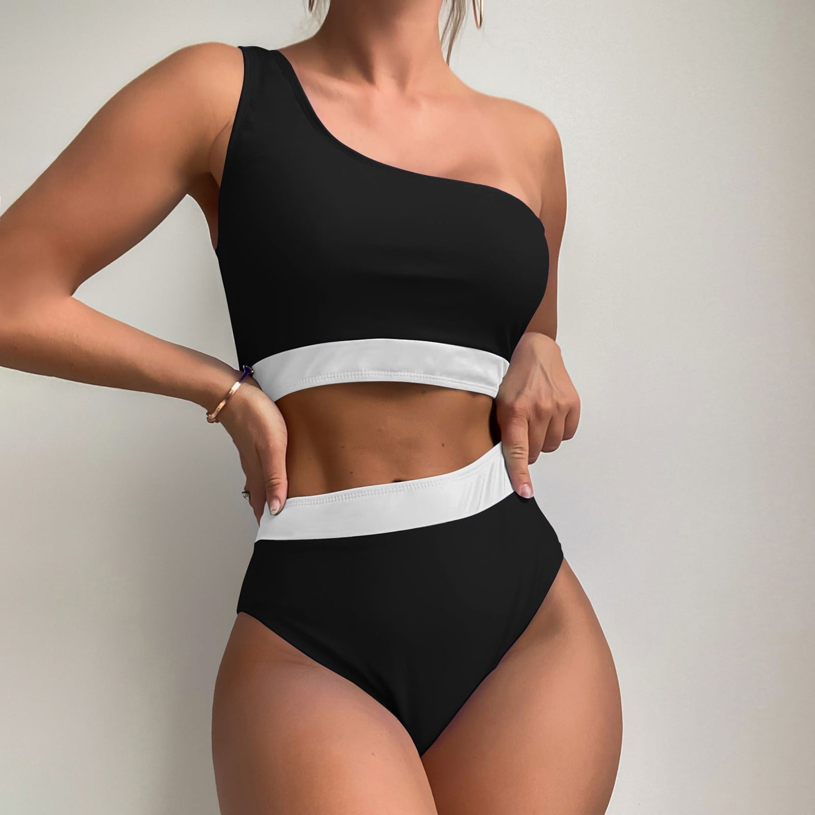 Two Piece Swimsuit For Women Womens New Colored One Shoulder High