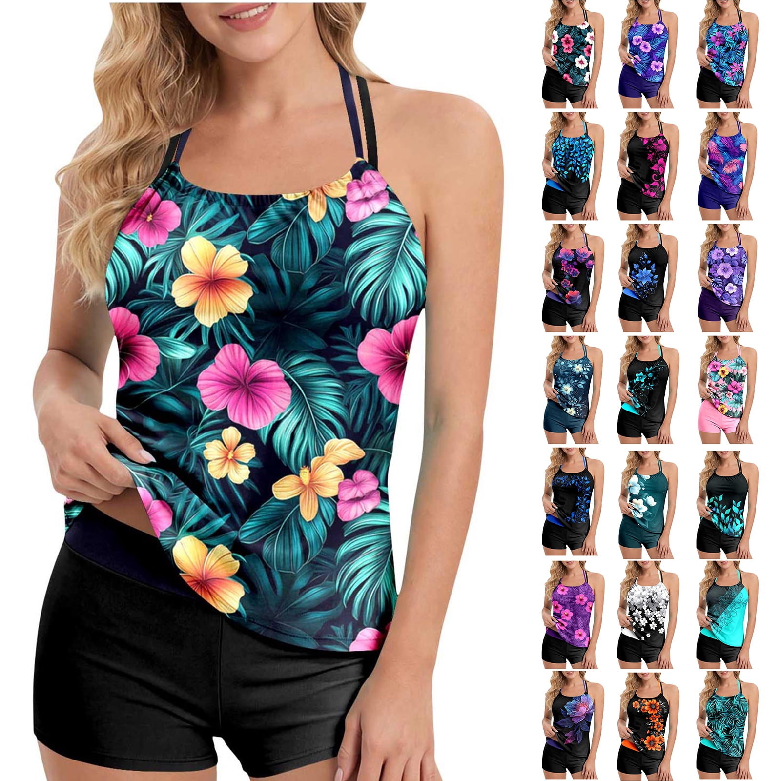 Two Piece Tankini Swimsuits for Women Tummy Control Halter Tankini with ...