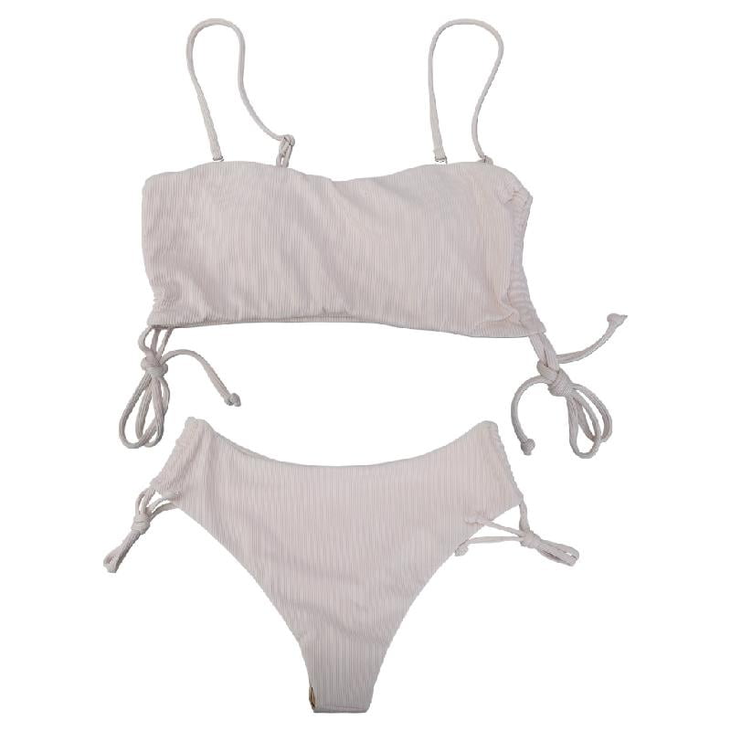 Two Pieces Bandeau Swimsuits for Women Tie Side Ribbed Bathing Suits ...