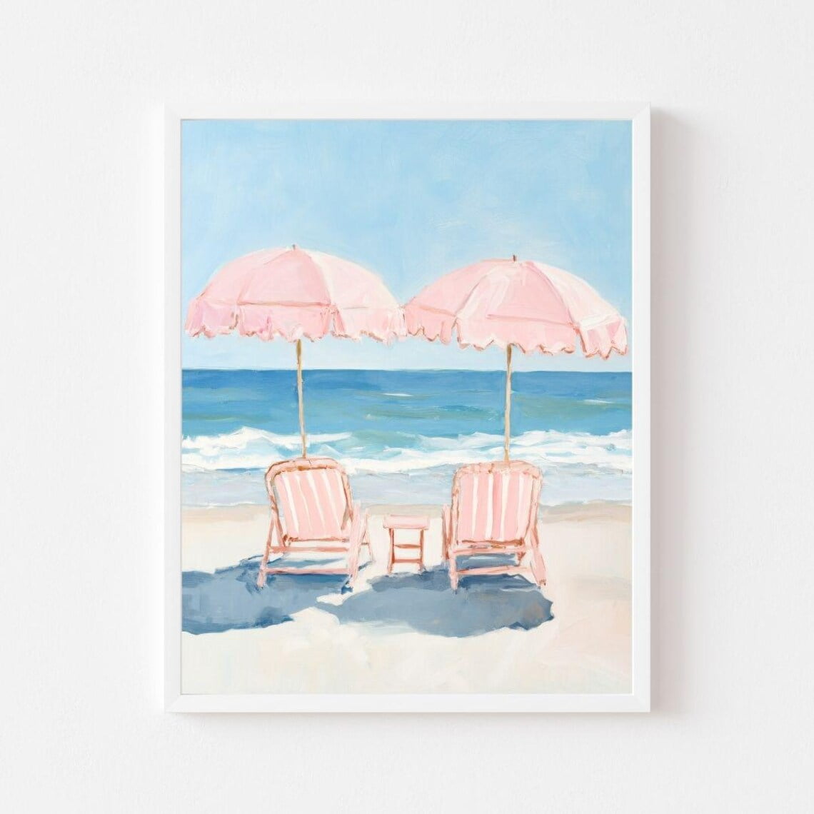 Two Pink Beach Umbrellas And Chairs Painting Preppy Coastal Wall Art ...