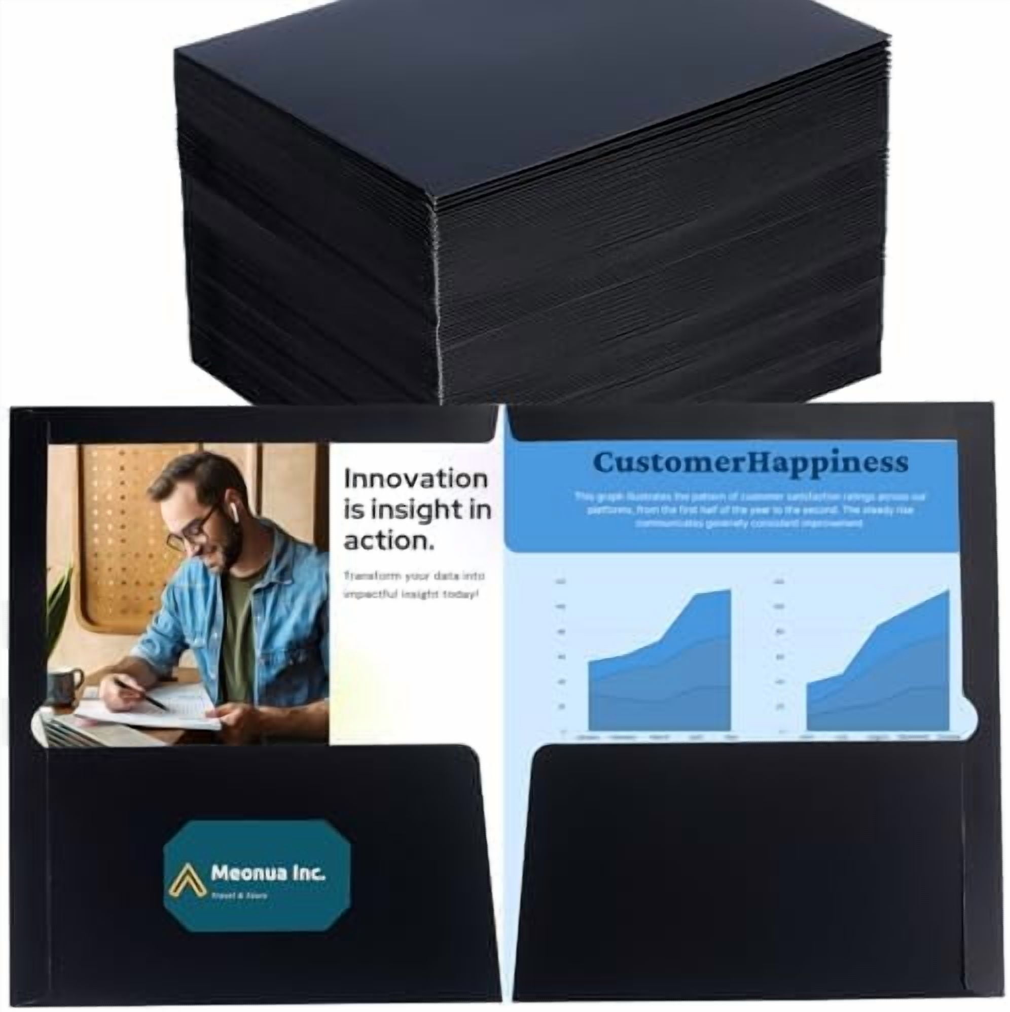 Two-Pocket Folders Black Glossy Laminated Paper Folder, Letter Size ...