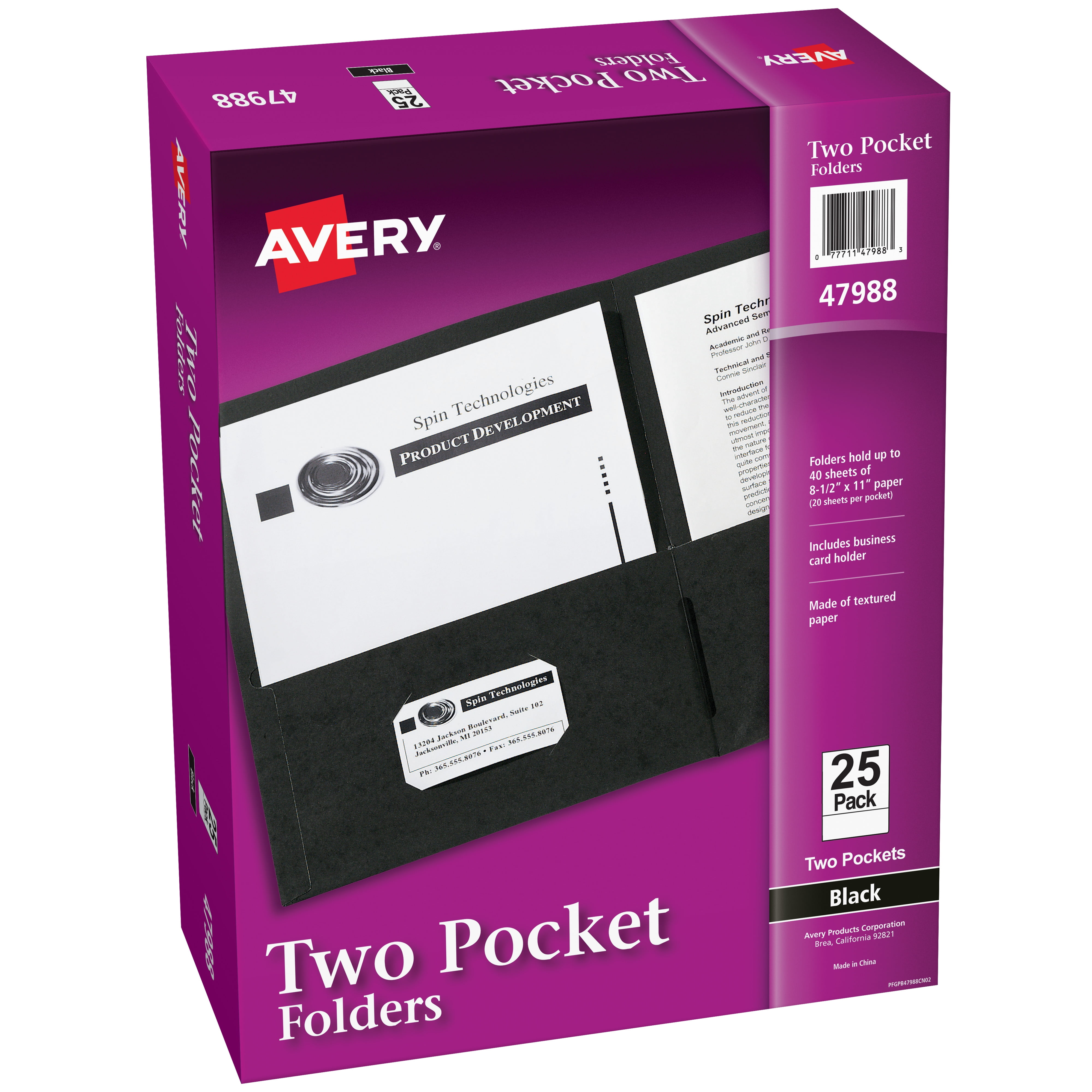Avery Two Pocket Paper Folders, Holds 40 Sheets, 25 Black Folders Pack ...