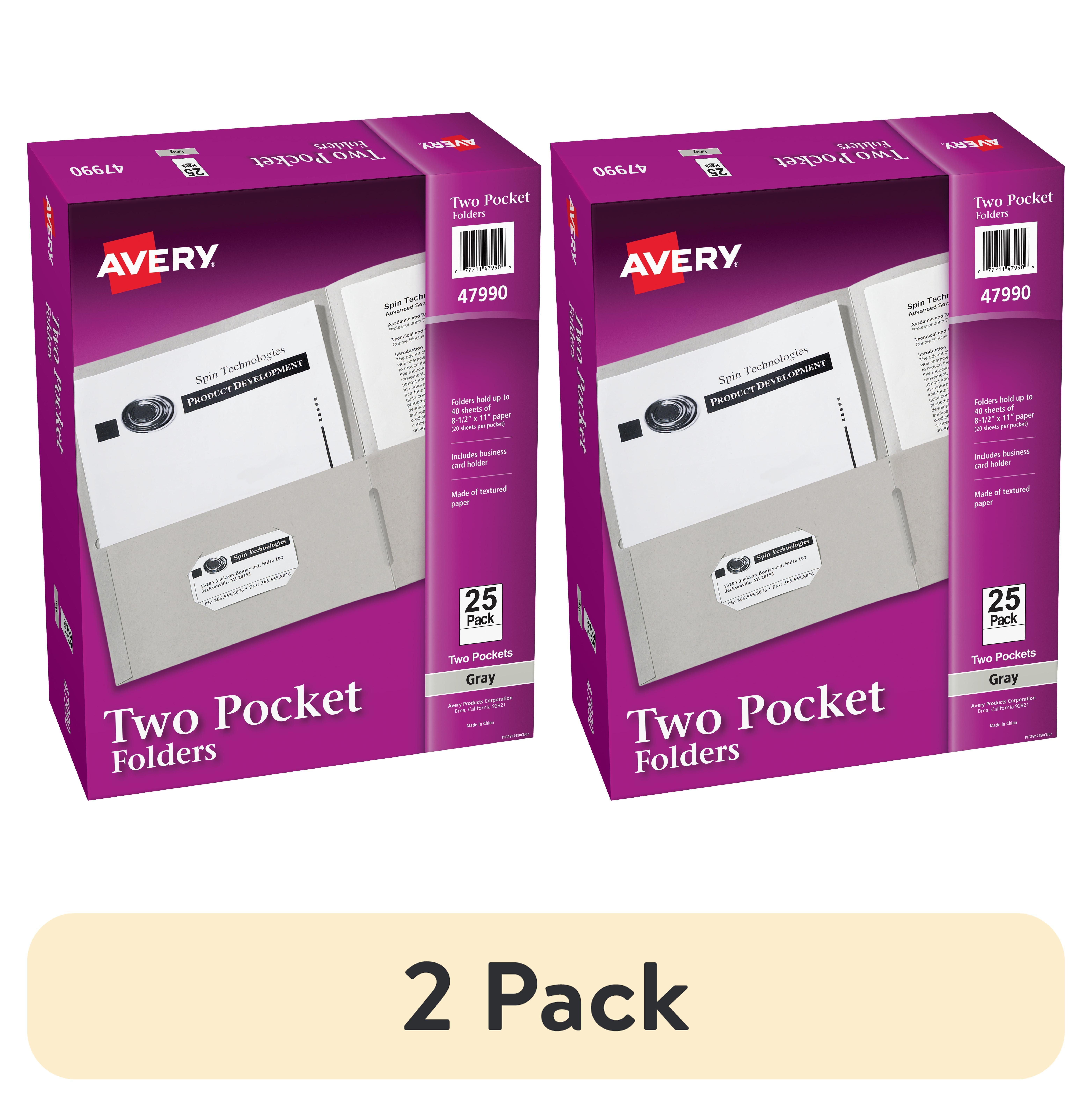 (2 pack) Two Pocket Folders, Holds up to 40 Sheets, 25 Gray Folders ...