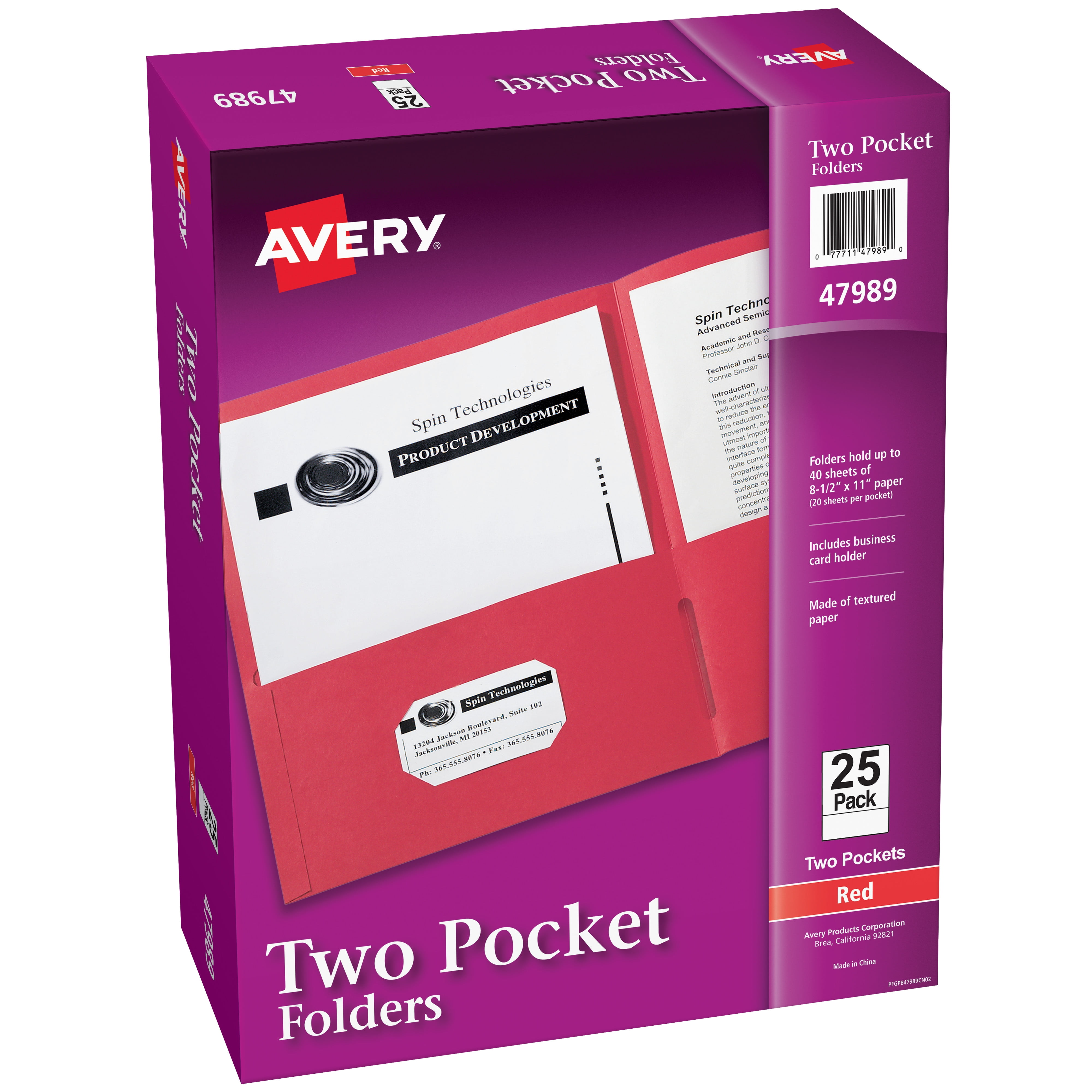 Avery, Two Pocket Folders, Holds up to 40 Sheets, 25 Red Pack - Walmart.com