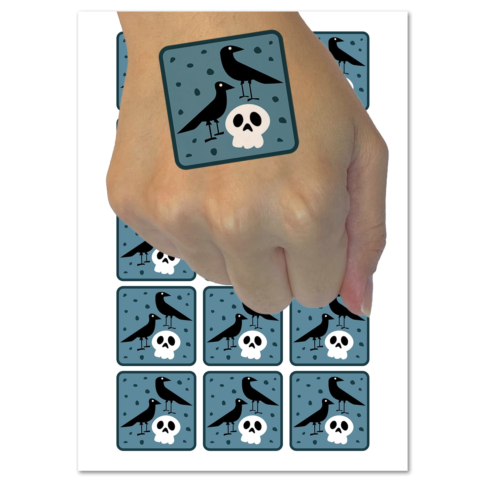 Two Ravens and Skull Halloween Doodle Water Resistant Temporary Tattoo ...