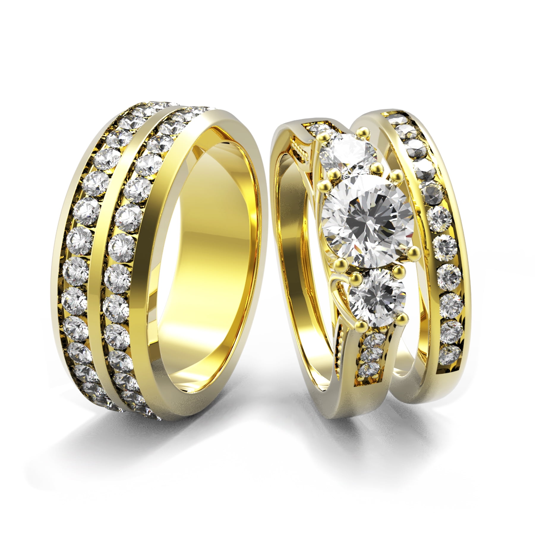 Two Rings His and Hers Wedding Ring Sets Couples Rings 10kt White Gold ...