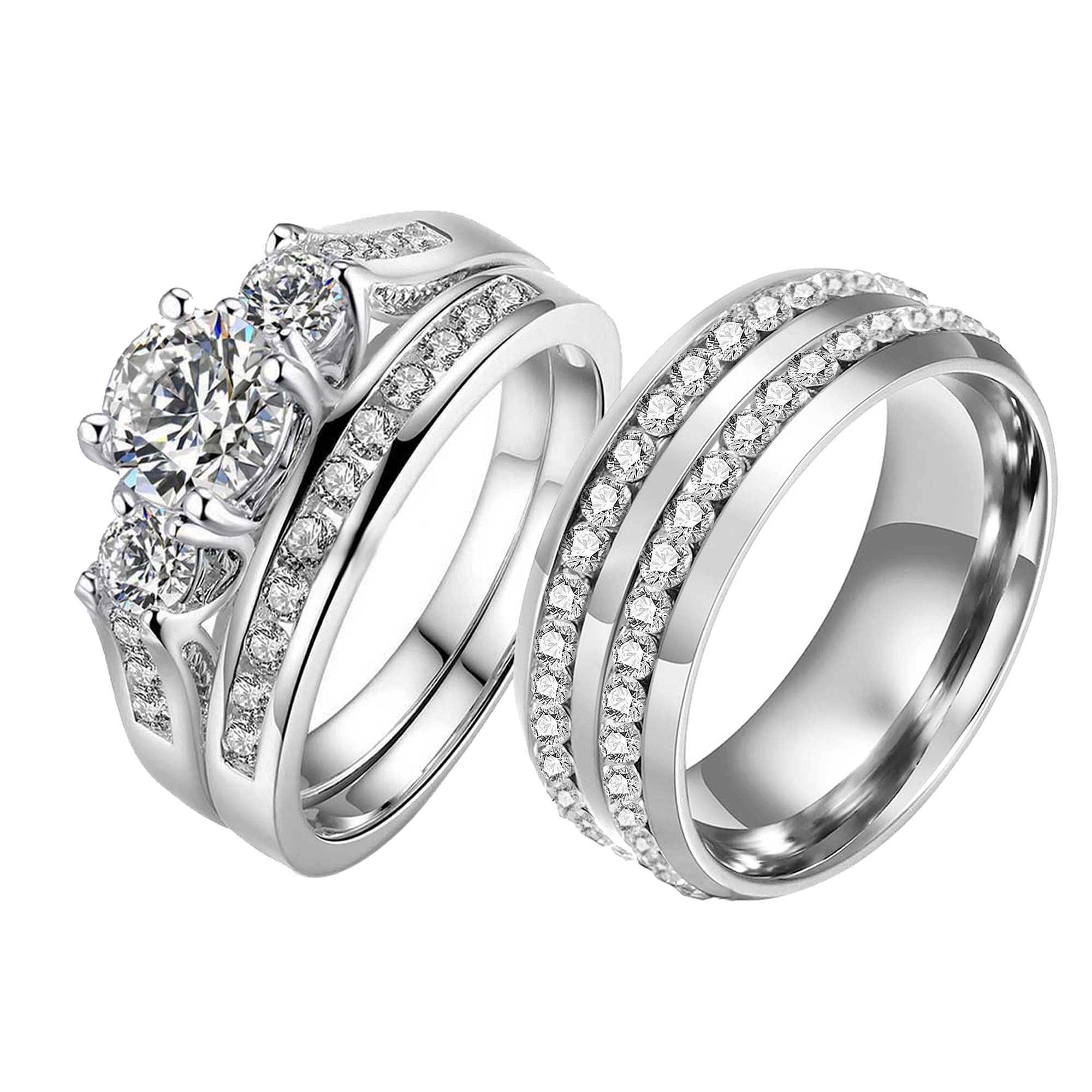 Two Rings His and Hers Wedding Ring Sets Couples Rings 10kt White Gold ...