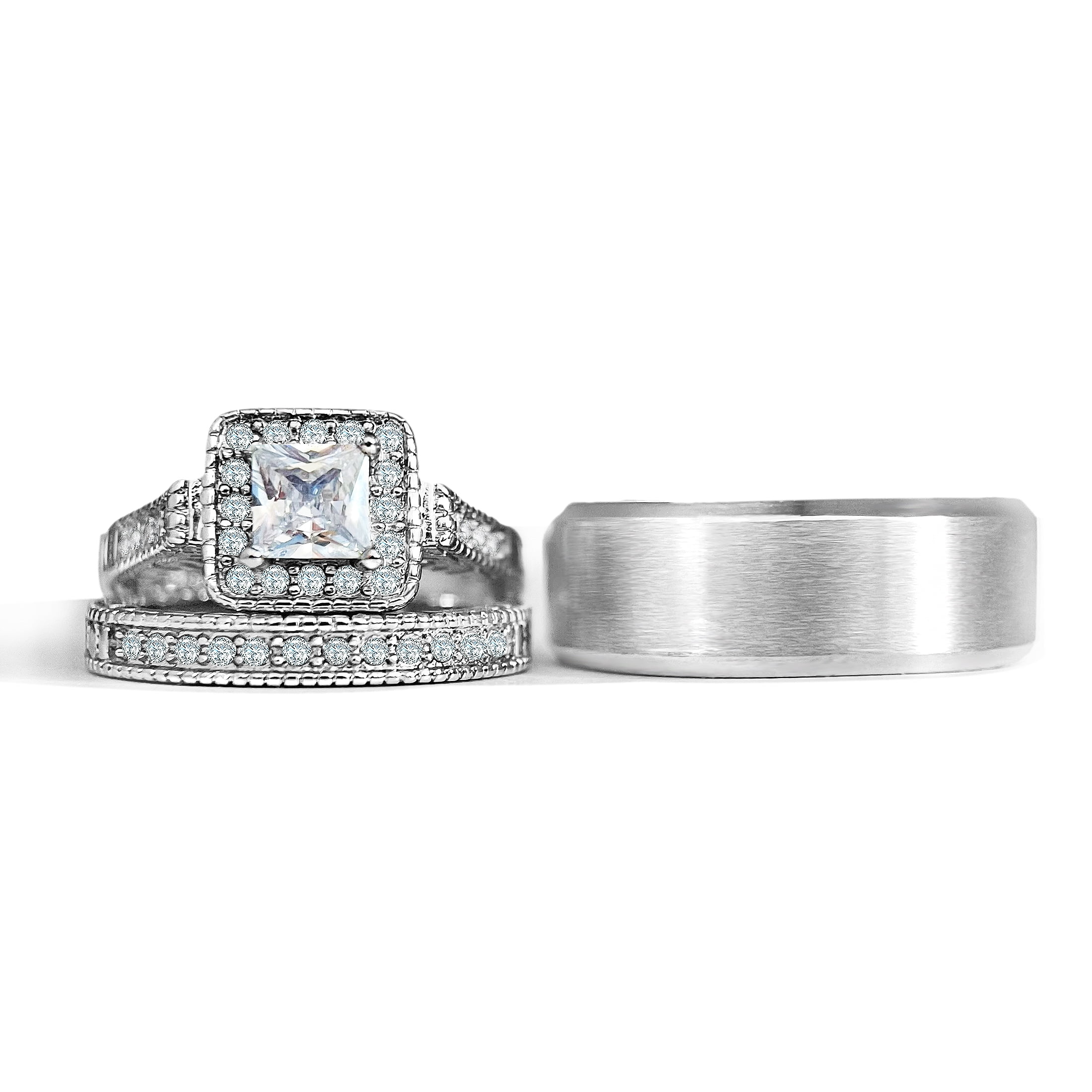 Two Rings His and Hers Wedding Ring Sets Couples Rings 39kt White Gold ...