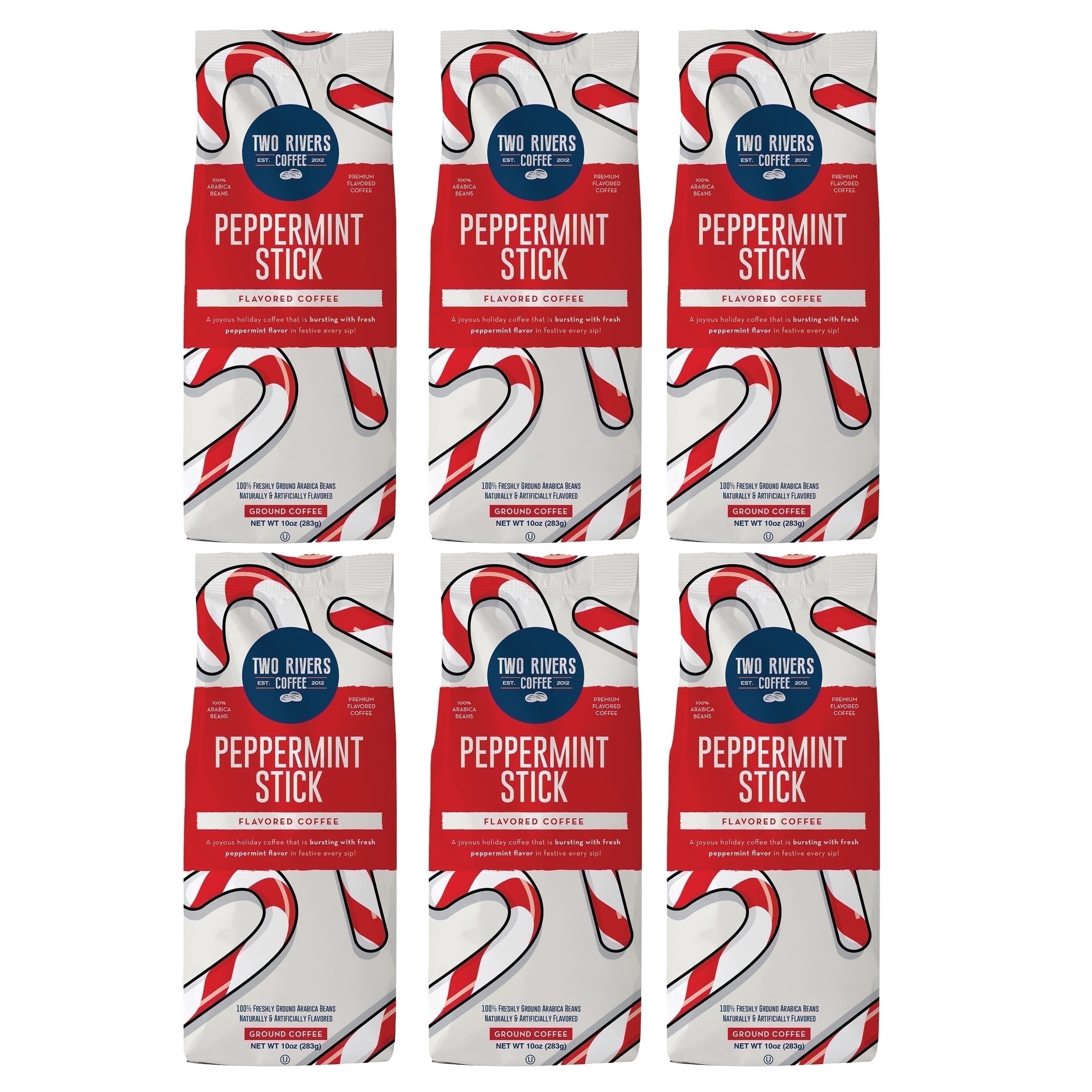 Two Rivers Coffee Flavored Ground Coffee, Peppermint Stick, 10 oz. Bag ...