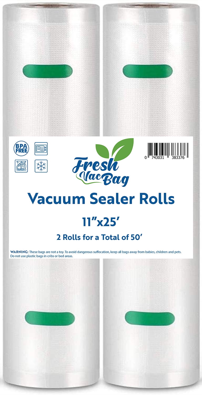 Two Rolls of 11"x25' Food Saver Vacuum Sealer Rolls Freezer Bags Rolls ...