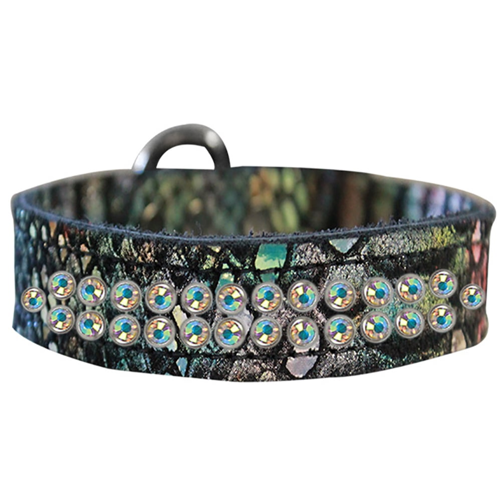 Two Row AB Crystal Jeweled Dragon Skin Genuine Leather Dog Collar ...