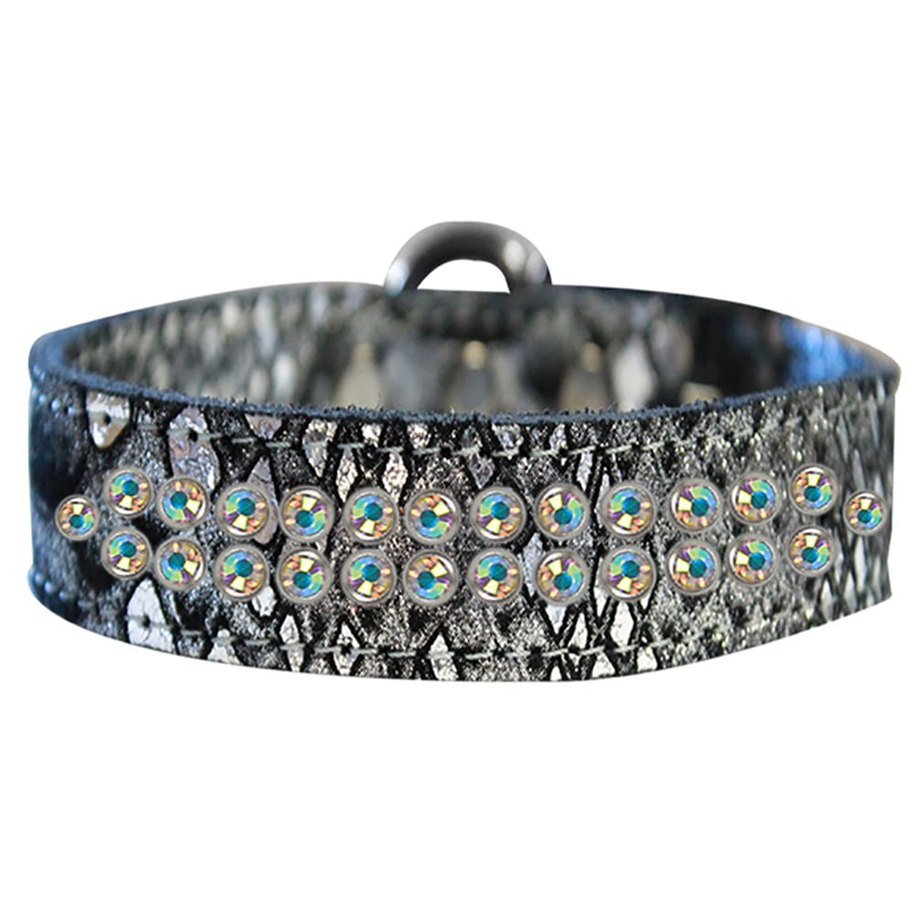 Two Row AB Crystal Jeweled Dragon Skin Genuine Leather Dog Collar ...