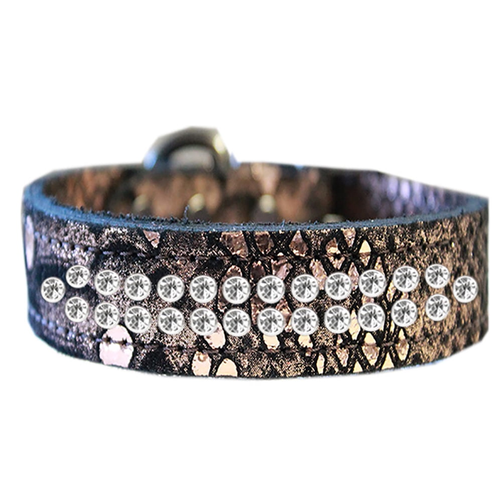 Two Row Clear Crystal Jeweled Dragon Skin Genuine Leather Dog Collar ...
