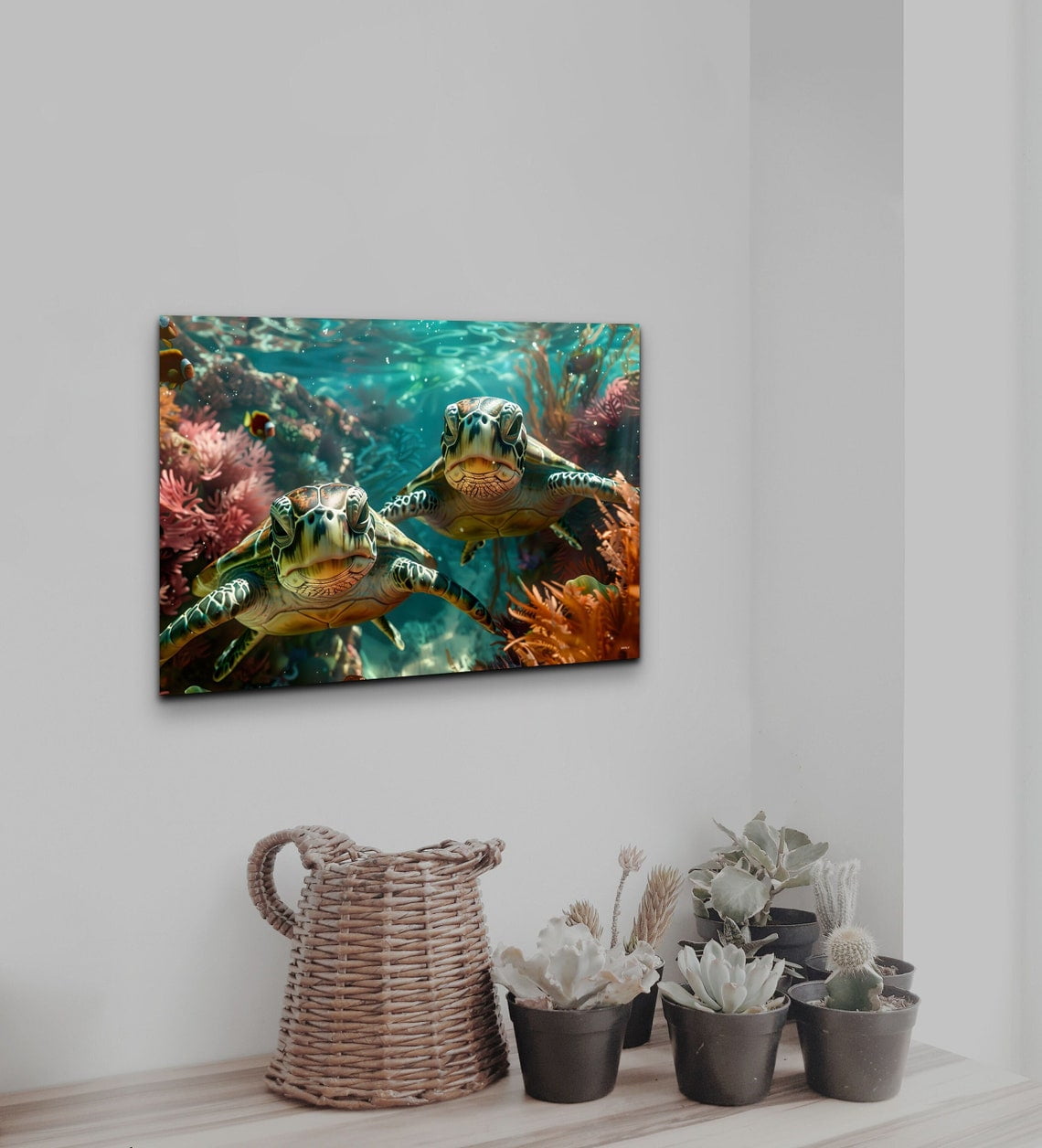 Two Sea Turtle, Underwater Life Art Painting On, Sea Animals Print ...