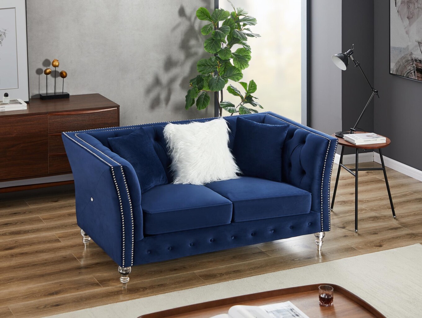 Two-Seater Sofa, Modern Lounge Couch Sofa with Three Pillows, Deep ...