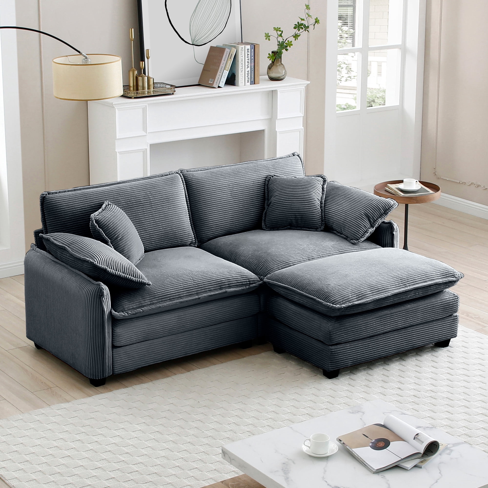 Two-Seater Sofa with One Footrest, L-Shaped 2-Seater Sofa with Ottoman ...