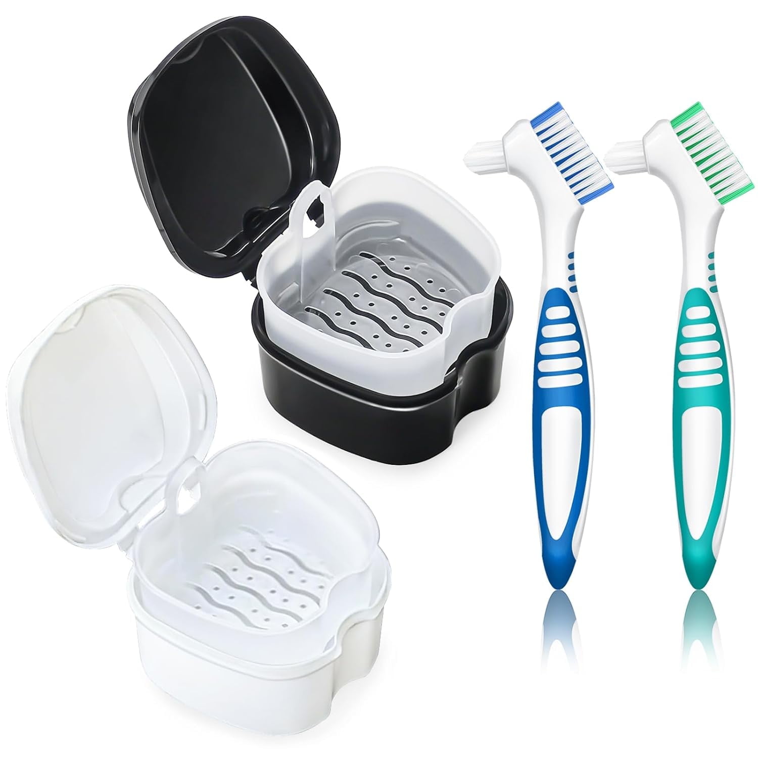 Two Sets Denture Cups with Strainer Basket and Hooks - Blue & Dark Blue ...