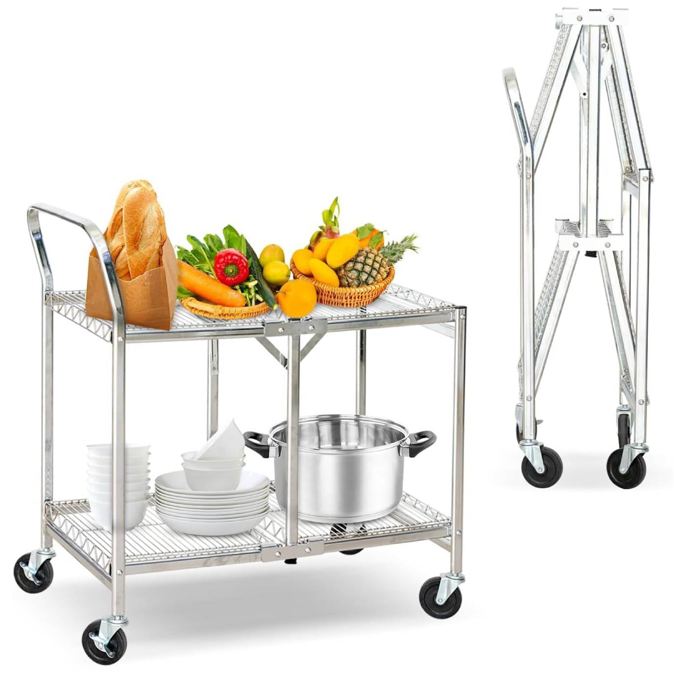 Two-Shelf Collapsible Wire Utility Cart, Commercial Grade Rolling ...