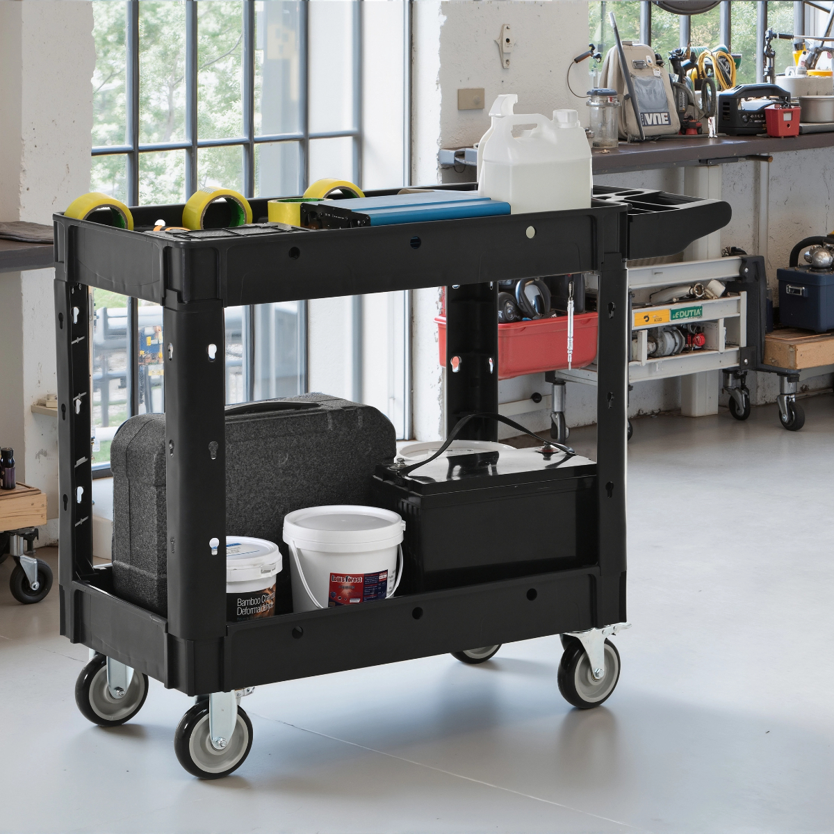 Two-Shelf Utility Cart with Wheels ,600 lbs. Capacity Rolling Utility ...