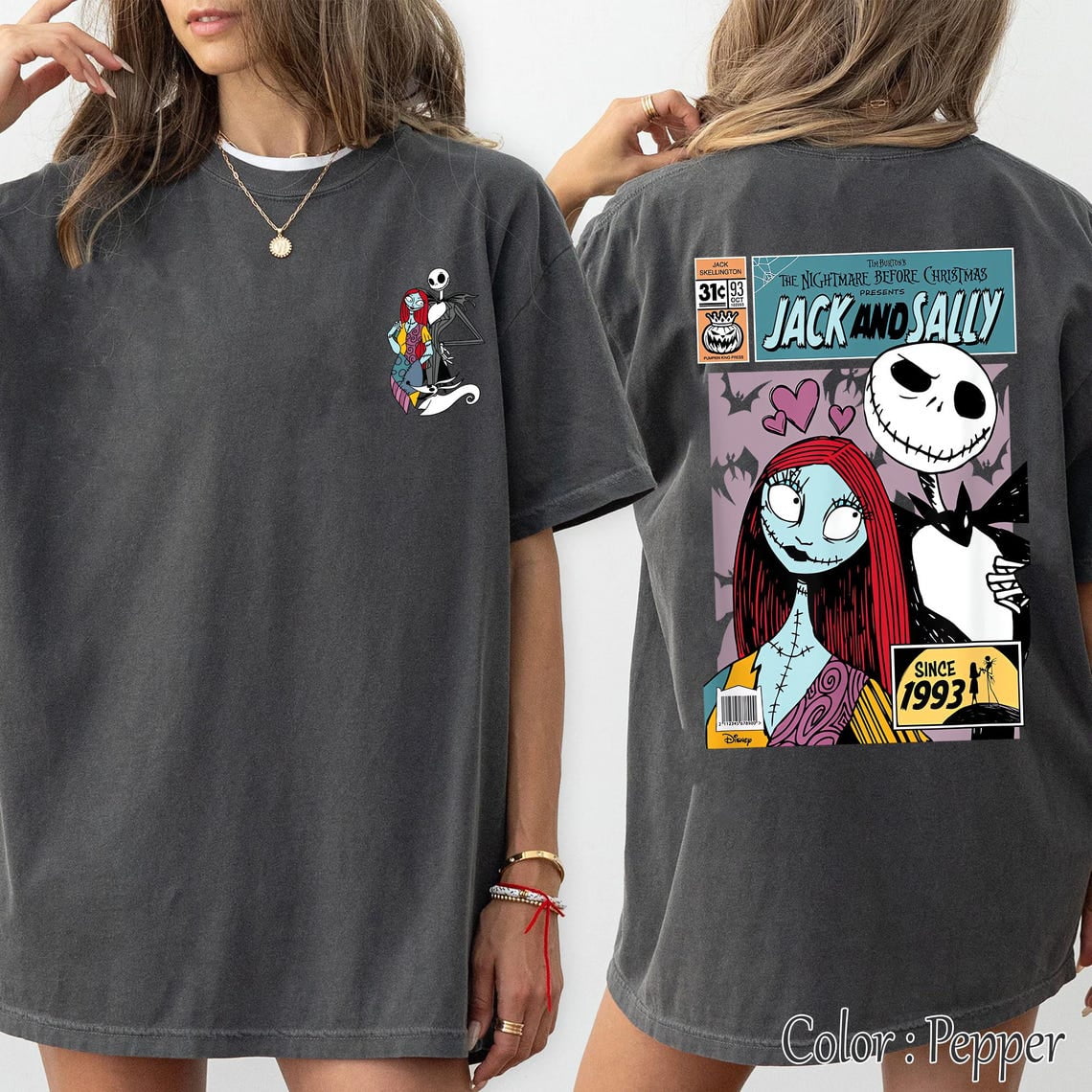 Two Sided Disney Jack And Sally T-shirt, Nightmare Before Christmas ...