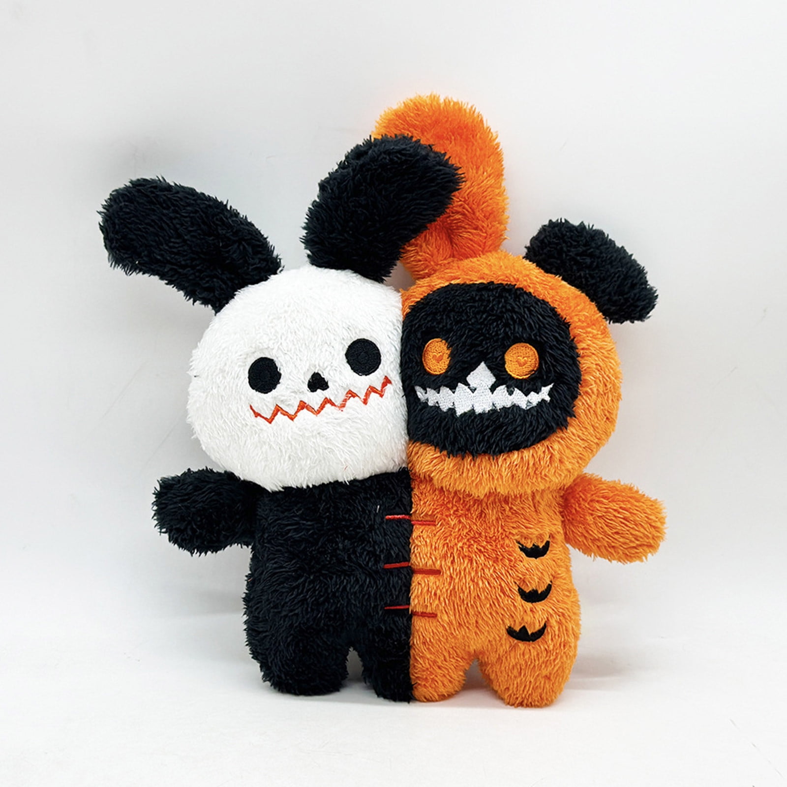 Two-Sided Plush Toy Halloween Stuffed Animal - Reversible Plush with Black & White Skeletal ...