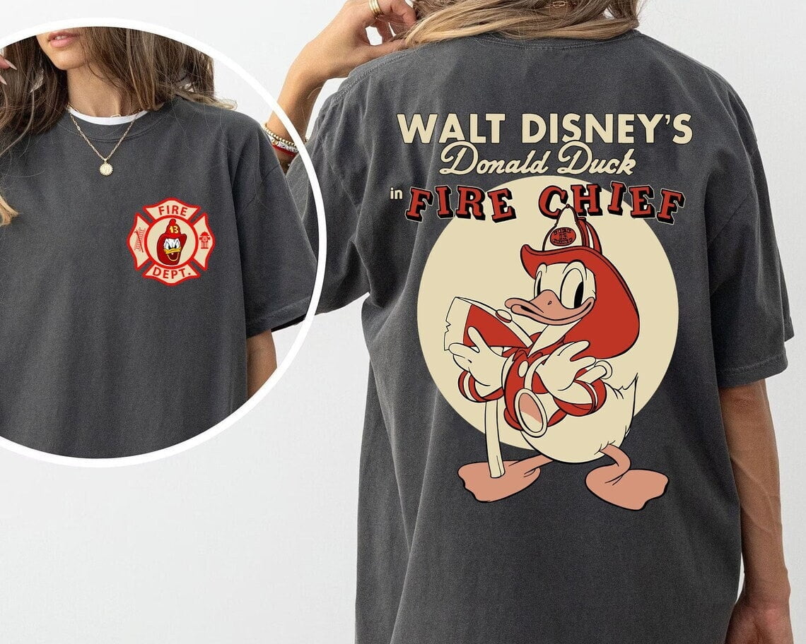 Two Sided Retro Fire Dept Donald Duck Fire Chief Comfort Colors Shirt ...