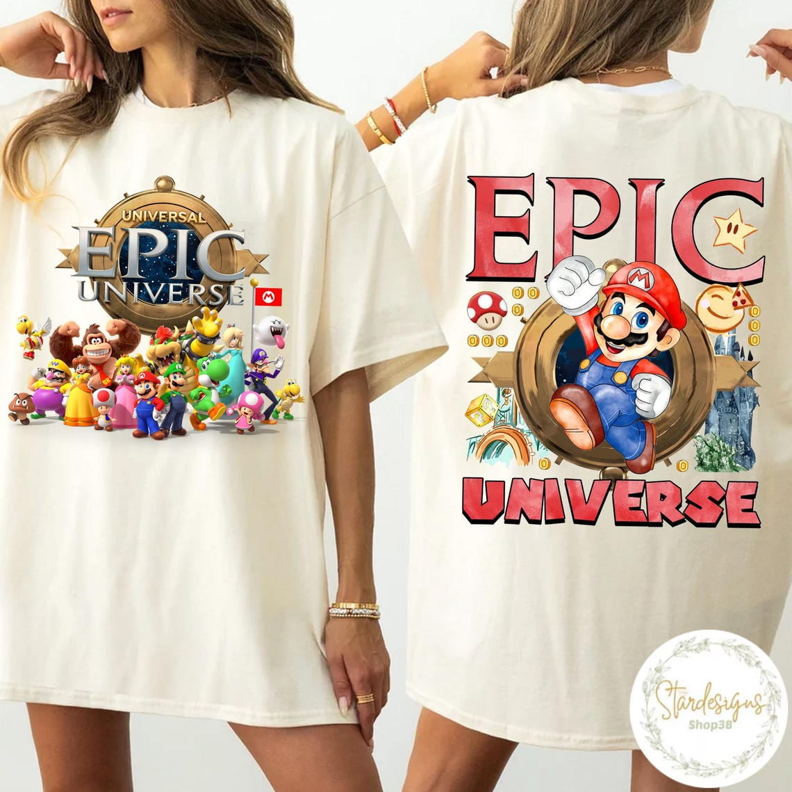Two-Sided Super Mario Epic Universe T-Shirt, Mario Luigi Princess Peach Epic Universe Family ...