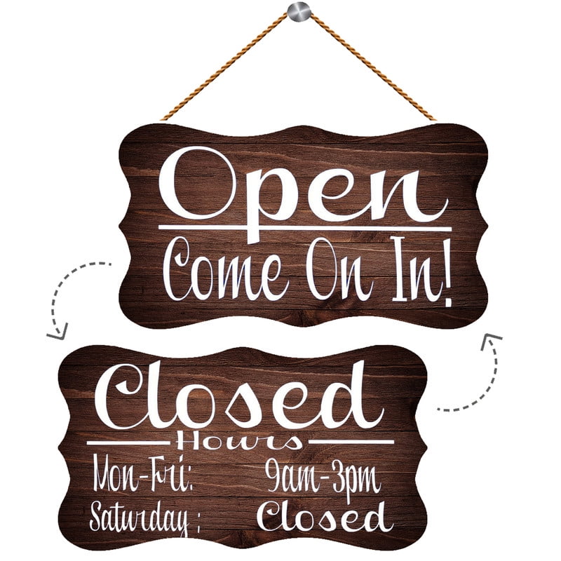 Two Sided Wood Sign Open Closed Business Hours Wood Sign Wooden Front ...