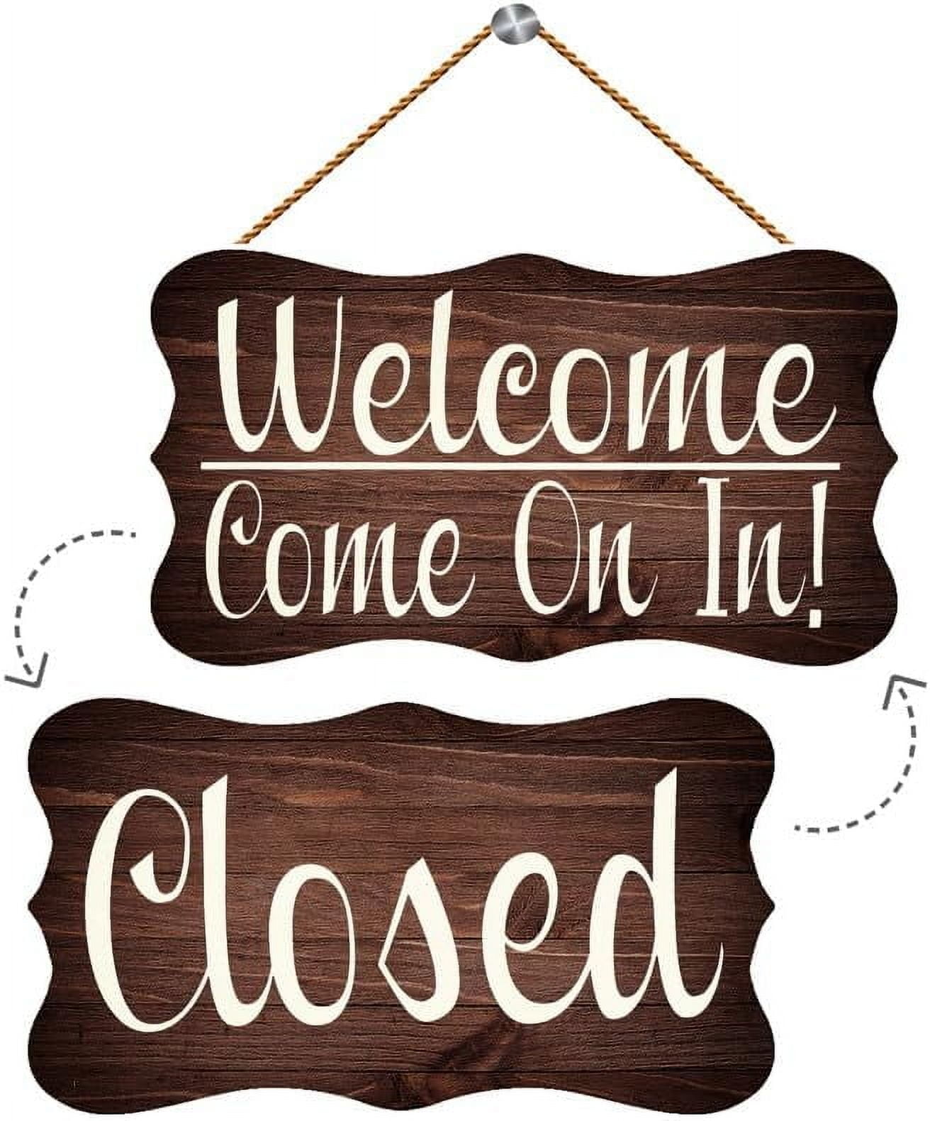 Two Sided Wood Sign Welcome Closed Wood Sign Wooden Front Door Decor ...