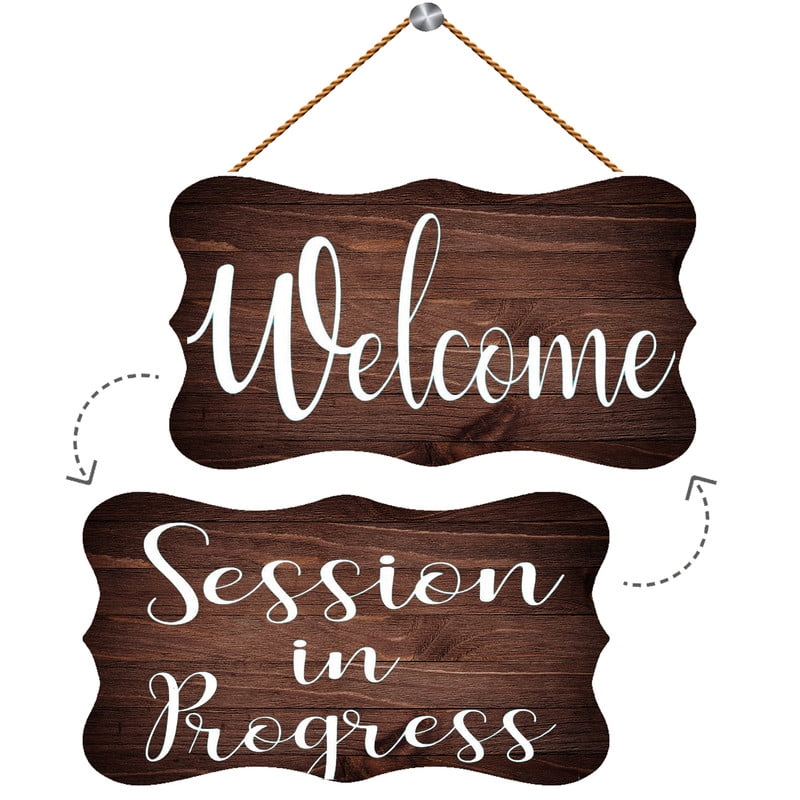Two Sided Wood Sign Welcome Session In Progress Wood Office Sign Wooden Front Door Decor Wall ...