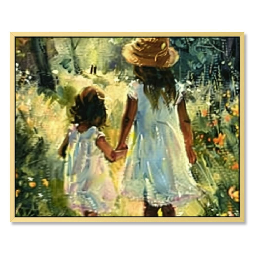 Two Sisters in The Forest Oil Painting Colorful Wall Art Green Plant ...