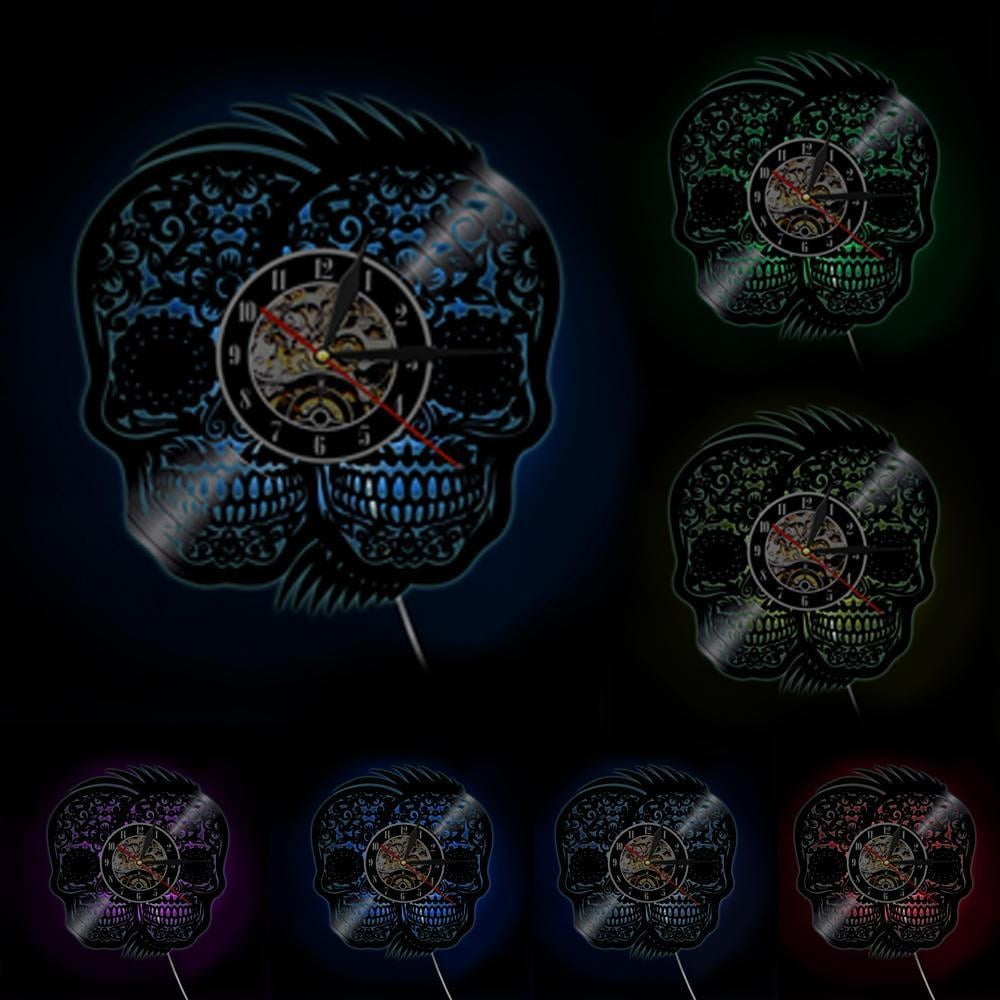 Two Skull Heads Halloween Wall Art Skeleton Heads Vinyl Record Wall ...