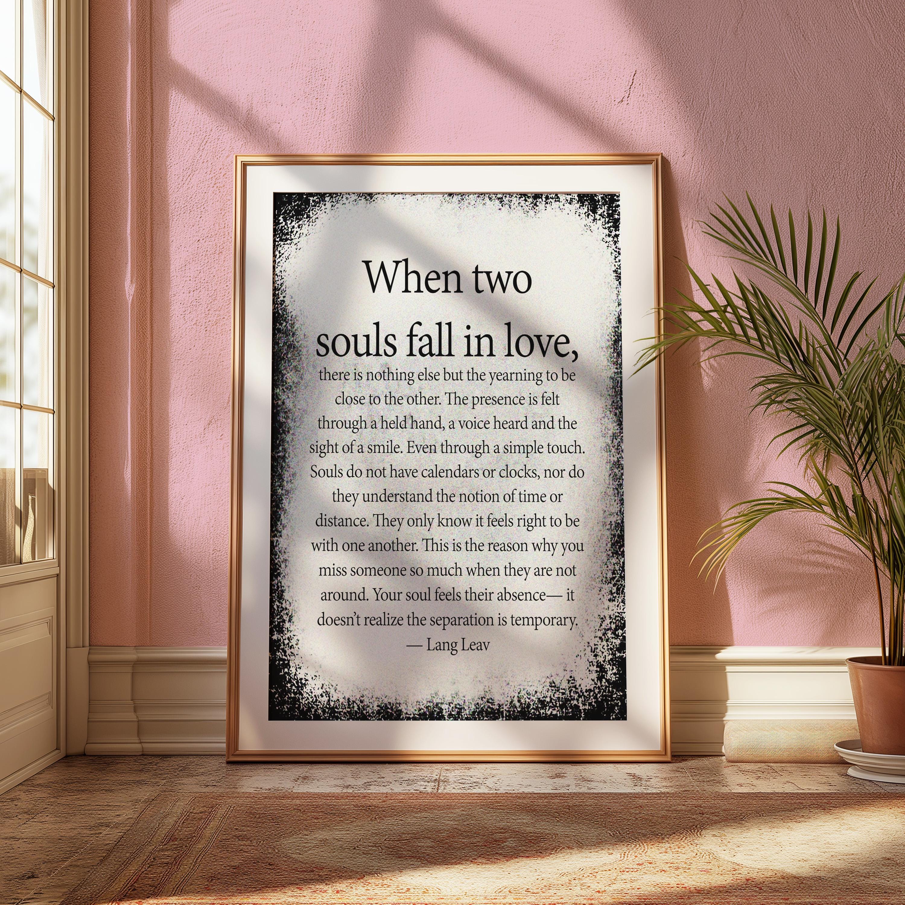 When Two Souls Fall In Love Wall Art, Romantic Quote Print, Lang Leav ...