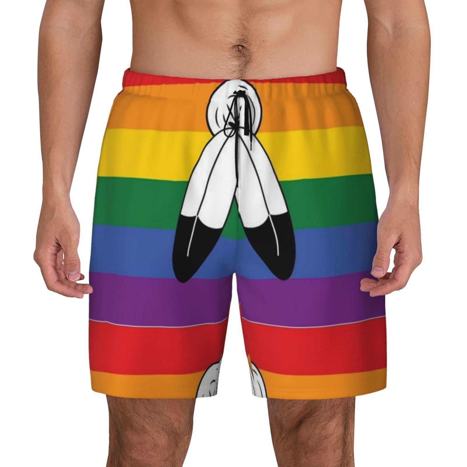 Two Spirit Pride Flag Mens Swim Trunks With Compression Liner With Mesh ...