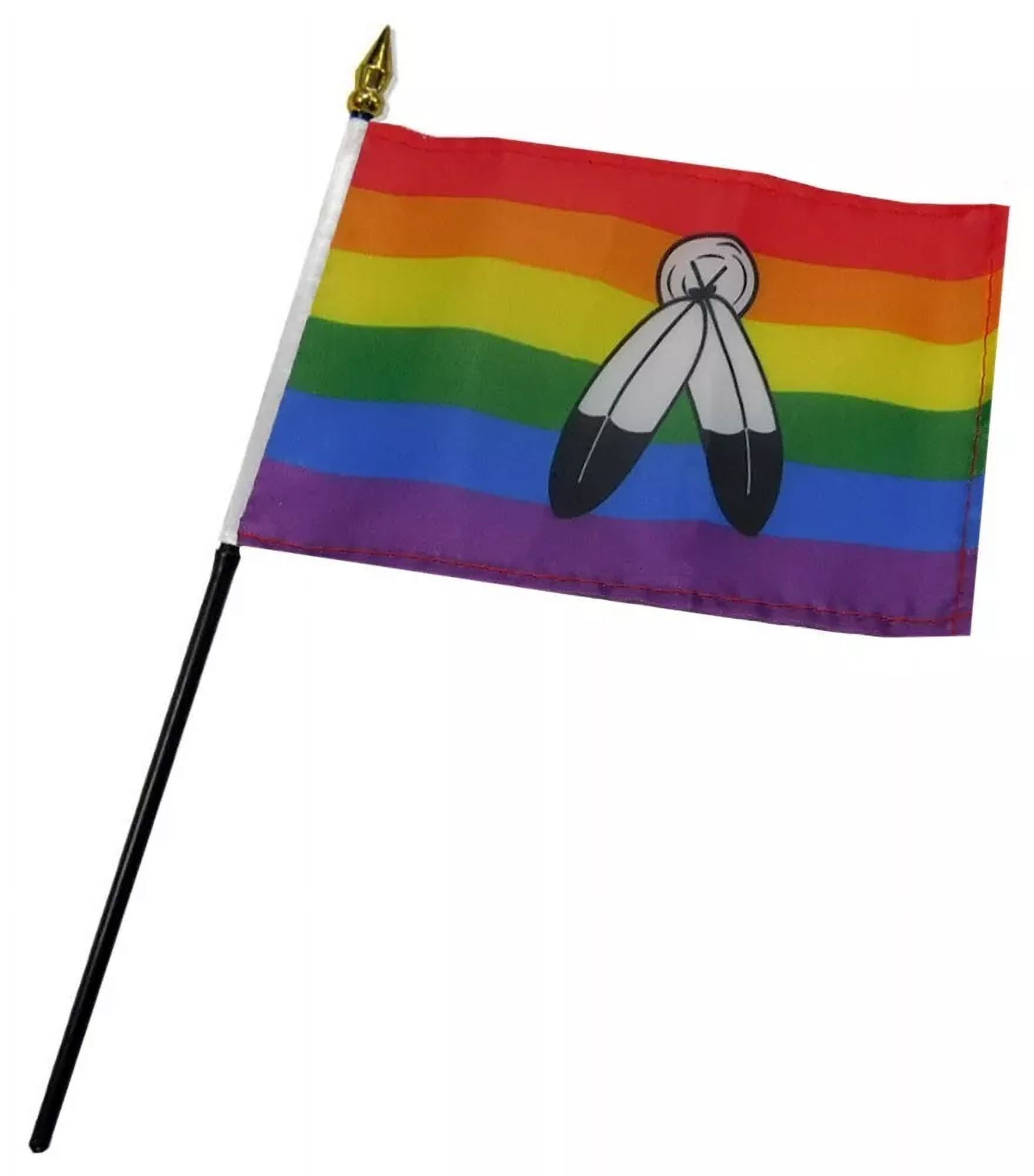 Two Spirit Rainbow Pride LGBTQIA 4"x6" Flag Desk Table Plastic Stick ...