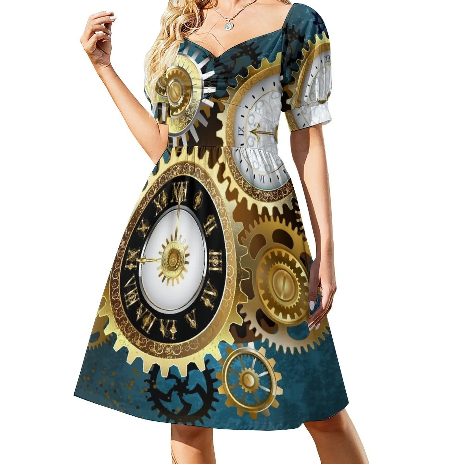 Two Steampunk Clocks with Gears Sleeveless Dress summer dress for women ...