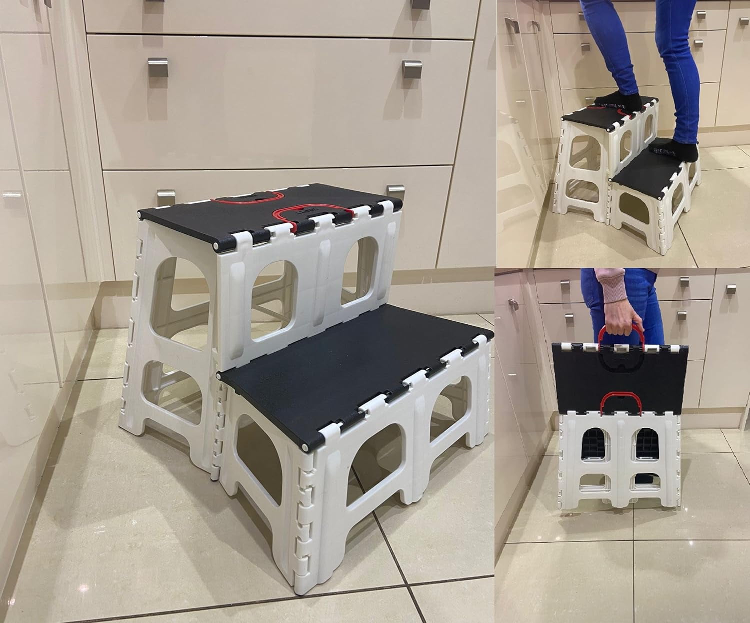 Freshnewlooks Two Step Folding Step Stool Supports 330lbs Sturdy Black ...