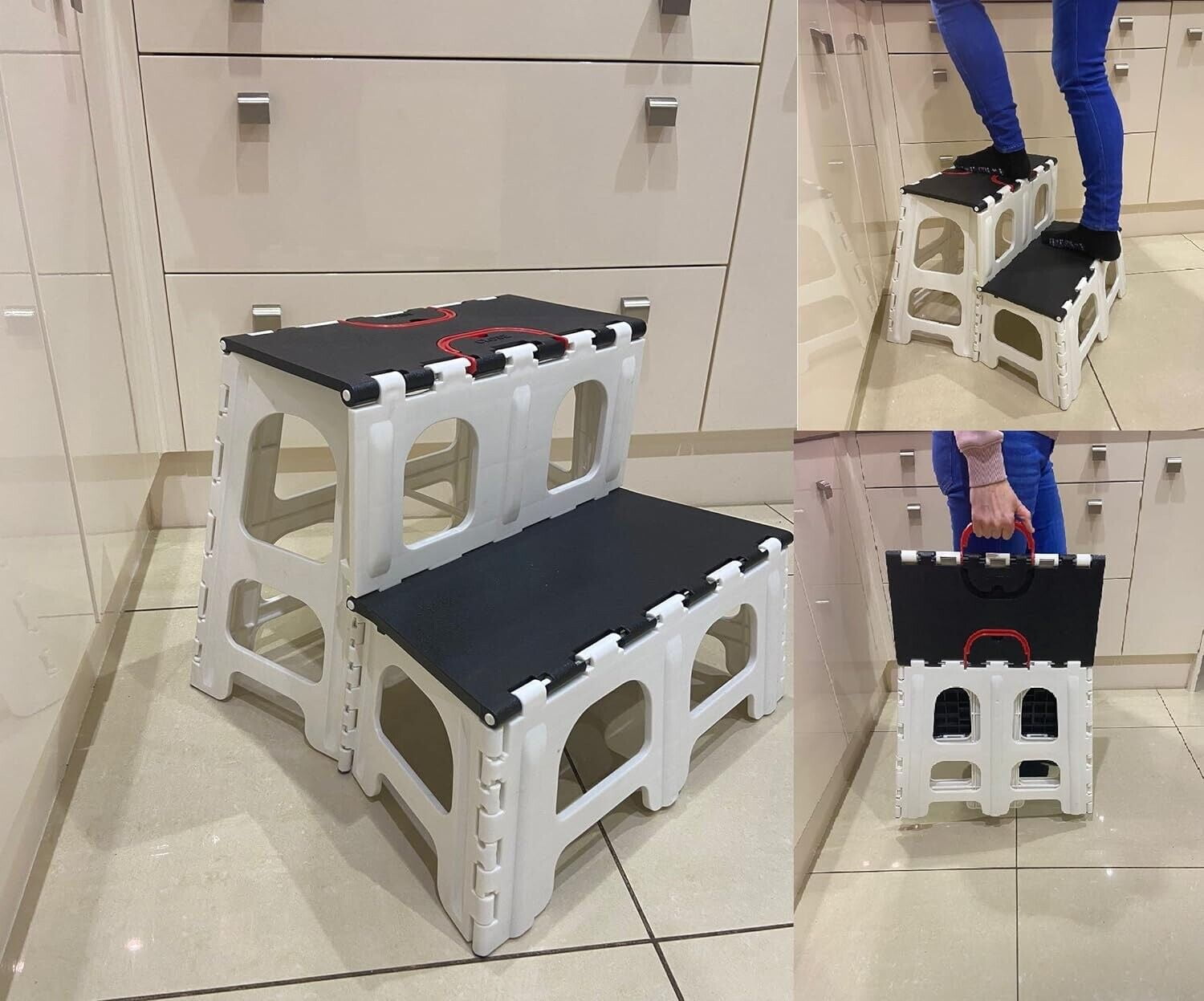 Two Step Folding Step Stool Non-Slip Fold Away Collapsible Ladder ...