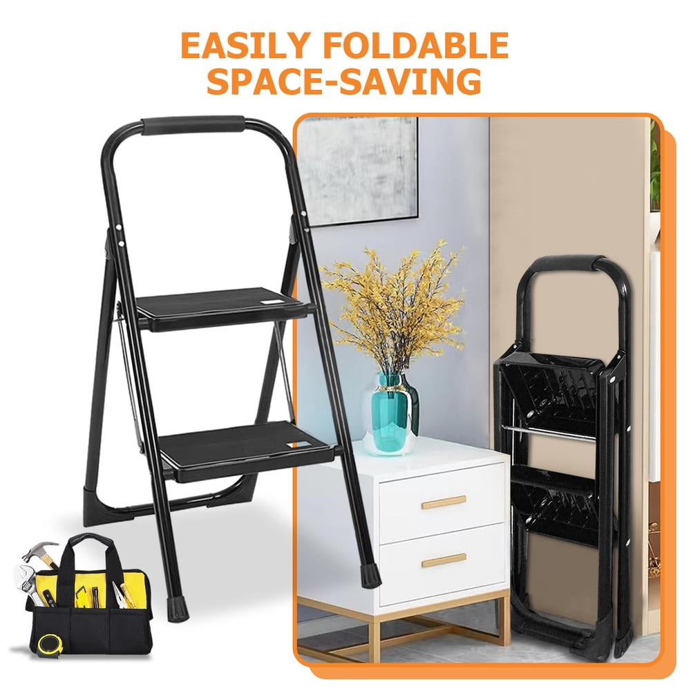 Two Step Ladder Steel Steps Folding Ladder Anti Slip Stepladder Wide ...
