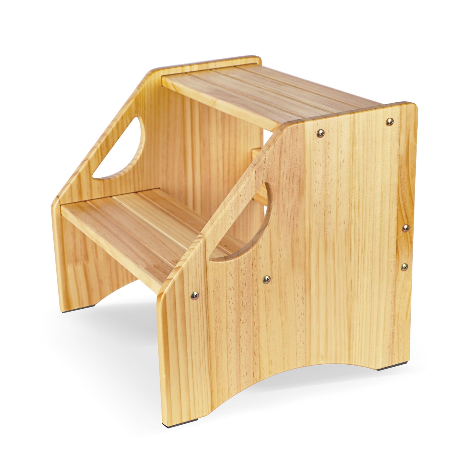 Two Step Stools Toddler with Safety Non-Slip Pads and Handles, Wooden ...