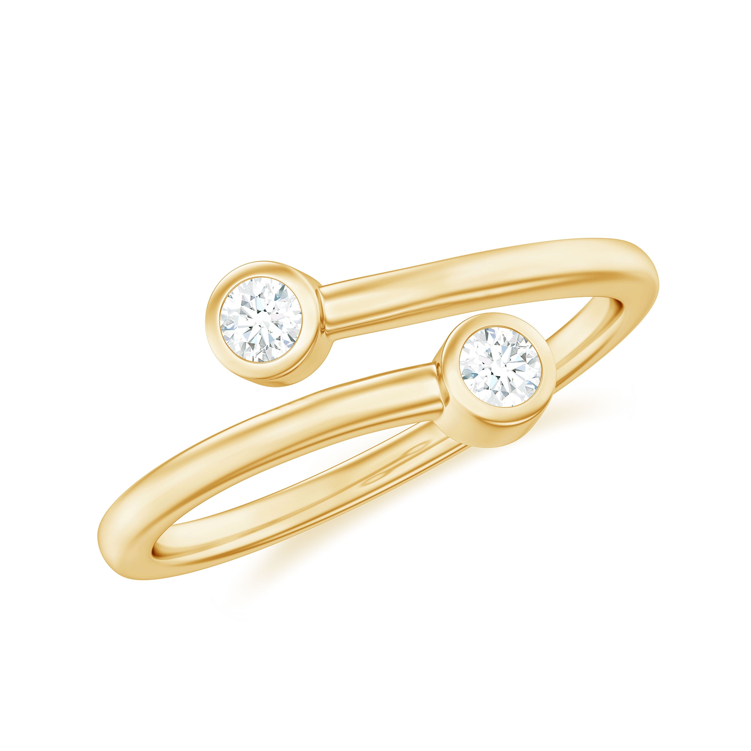 Two Stone Ring - Diamond Bezel Set Wrap Ring in Gold (HI-SI Quality ...