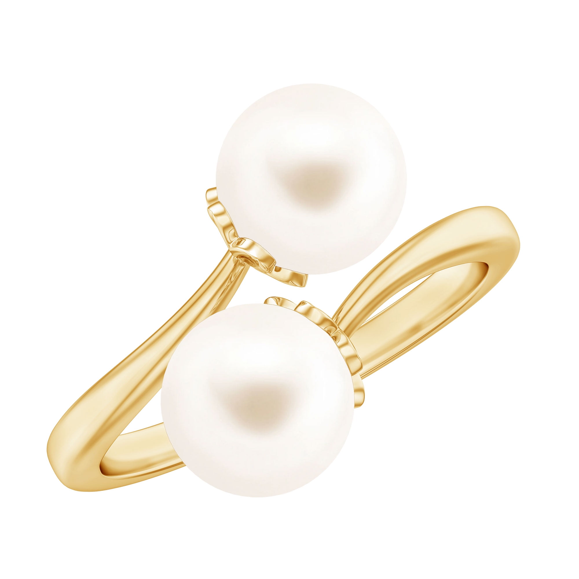 Rosec Jewels Two Stone Ring - Freshwater Pearl Wrap Ring for Women (7 mm), 14K Yellow Gold, US 9 ...