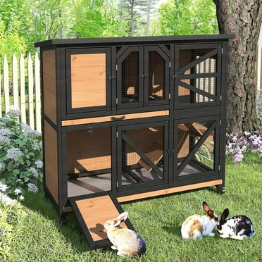 PawHut Rabbit Hutch Outdoor, 85" Large Bunny Cage with Steel Run Box ...