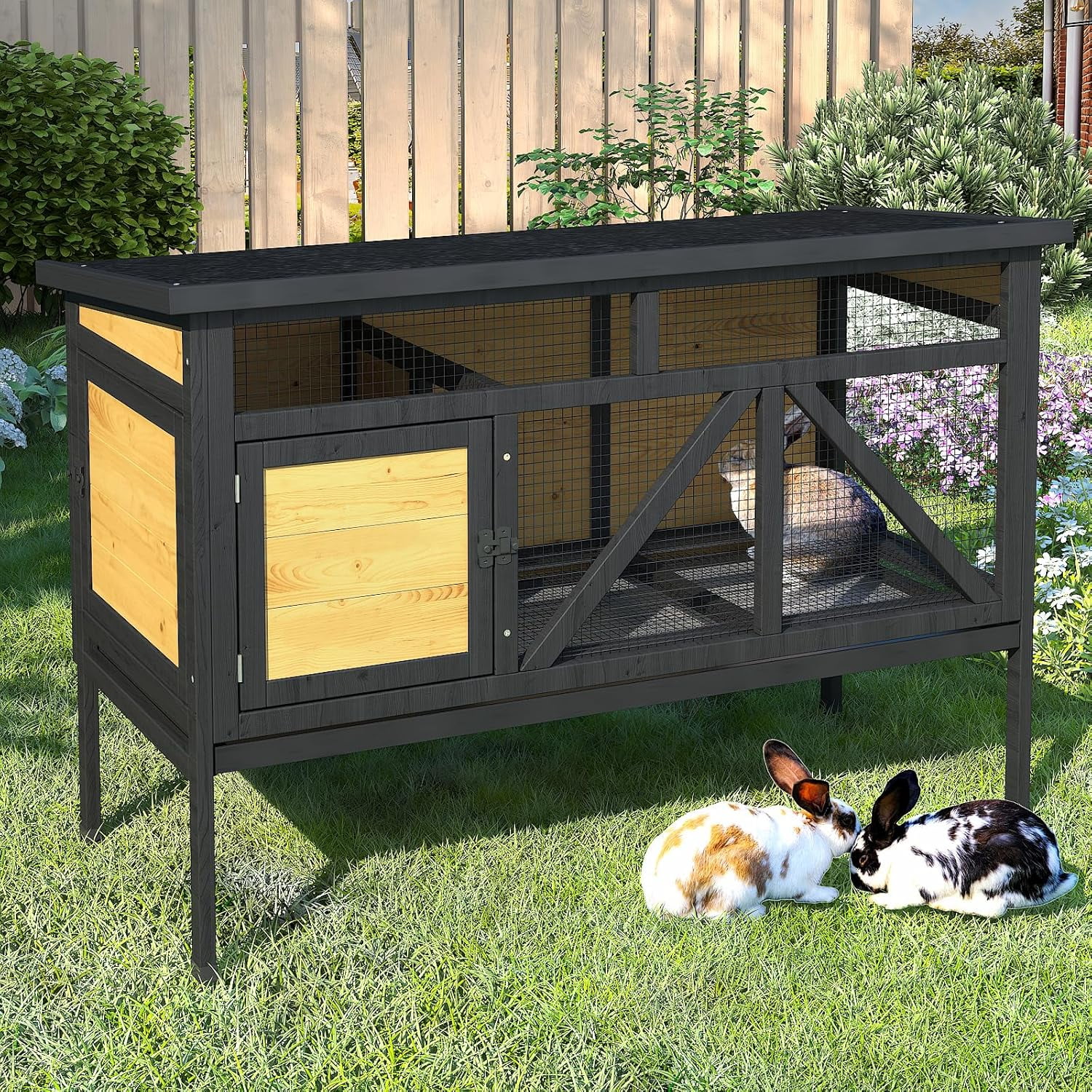 Two Story Rabbit Cage Bunny Cage Indoor, Wooden Rabbit Hutch Hamster ...