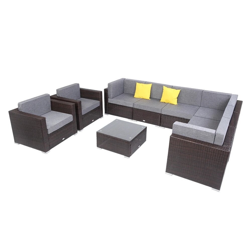 Two Styles US Warehouse 9 Pcs Outdoor Furniture Rattan Wicker Sofa ...