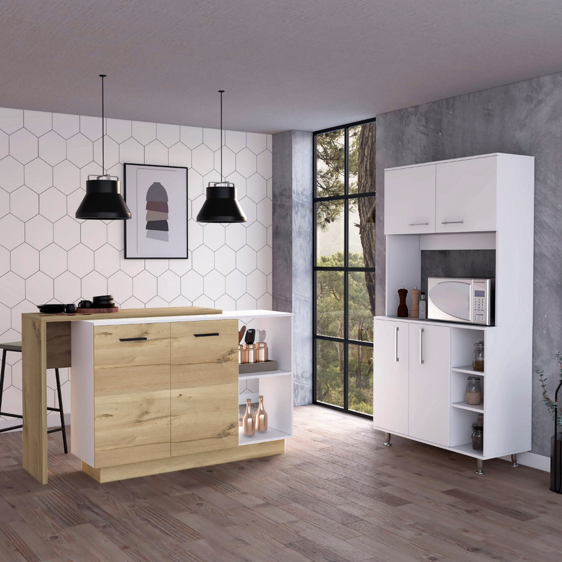 Two - Surface Kitchen Island + Three - Shelf Pantry - Kitchen Food ...