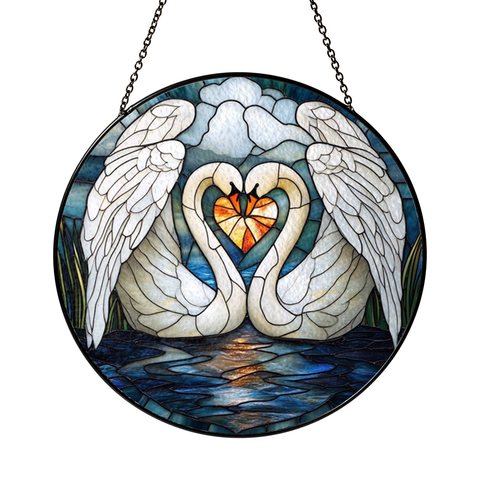 Two Swans Round Window Hanging – Decorative Glass Art - Walmart.com